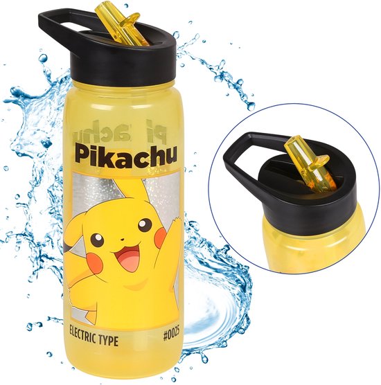 Pokemon Pikachu Gele fles met mondstuk en handvat, schoolfles voor ...