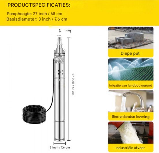 Bronpomp - 1100W - 190L/min - 4 Inch Pijp - Diepe Dompelpomp | bol