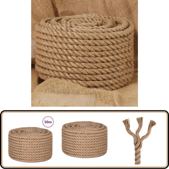 vidaXL Touw - 50 m - 24 mm - Natuurlijk Jute Jute Touw - Natuurlijk ...