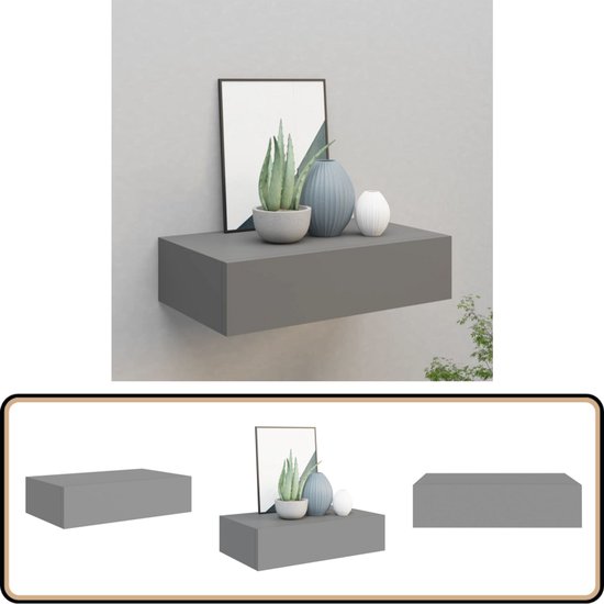 vidaXL Wandschap met lade - MDF - 40x23,5x10 cm - Grijs Zwevend Schap ...