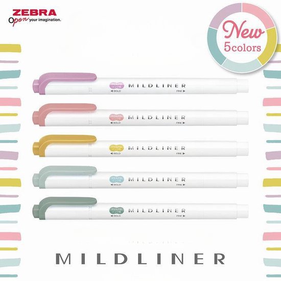 Zebra Mildliner Double Sided Highlighter - Set van 5 Calm Pastel Colors ...