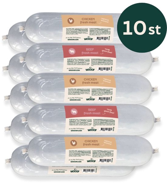 WOOOF Honden worsten Kip en Rund worsten Vers vlees natvoer - Houdbare ...