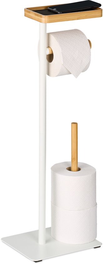 wc rolhouder staand - met bamboe plankje - reserverolhouder - wit | bol