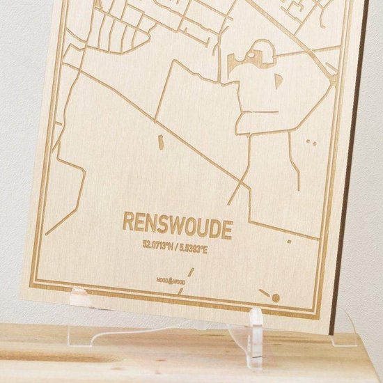 Kaart Renswoude - Gegraveerde stadskaart Hood&Wood - Hout, A4 | bol.com