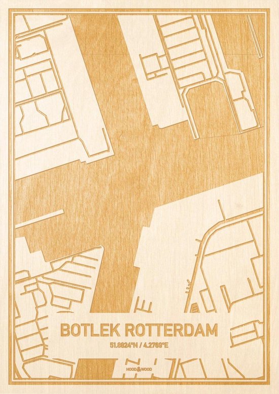 Kaart Botlek Rotterdam - Gegraveerde stadskaart Hood&Wood - Hout, A4 ...