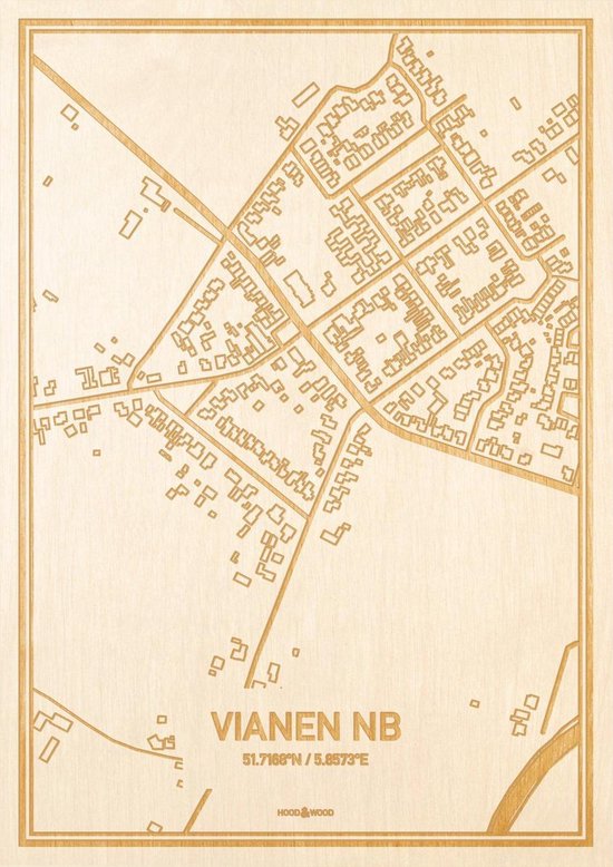 Kaart Vianen NB - Gegraveerde stadskaart Hood&Wood - Hout, A4 | bol.com