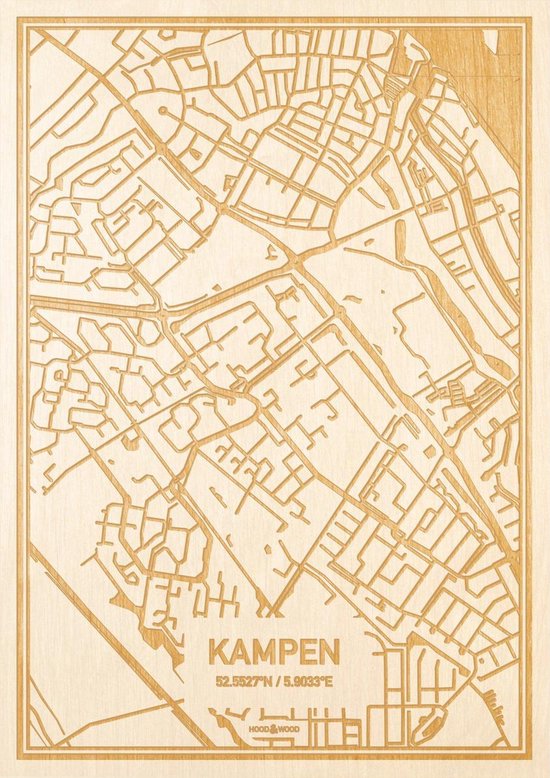 Kaart Kampen - Gegraveerde stadskaart Hood&Wood - Hout, A4 | bol.com