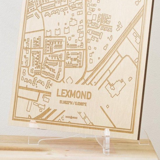 Kaart Lexmond - Gegraveerde stadskaart Hood&Wood - Hout, A4 | bol.com