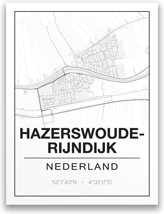 Poster/plattegrond HAZERSWOUDE-RIJNDIJK - 30x40cm | bol.com
