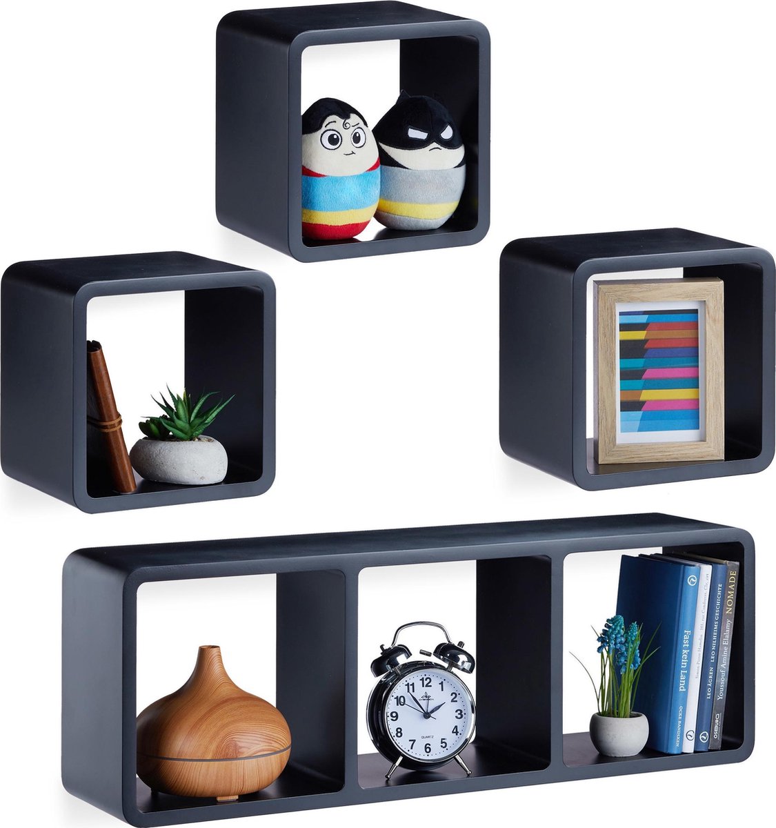 relaxdays wandbox kubus - Set van 4 stuks - wandboard hout - wandplank ...