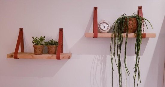 Leren plankdragers - Cognac | 4 stuks | wandplank dragers | plankdrager ...