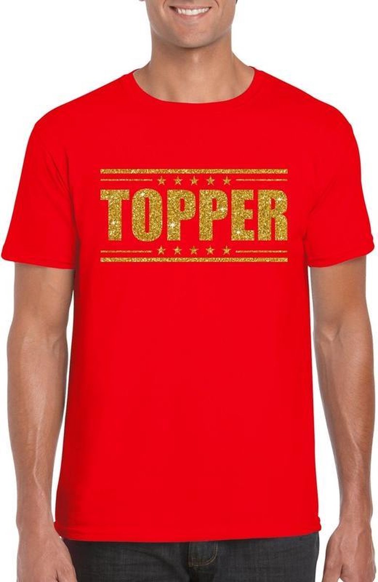 Toppers Rood Topper shirt in gouden glitter letters heren - Toppers ...