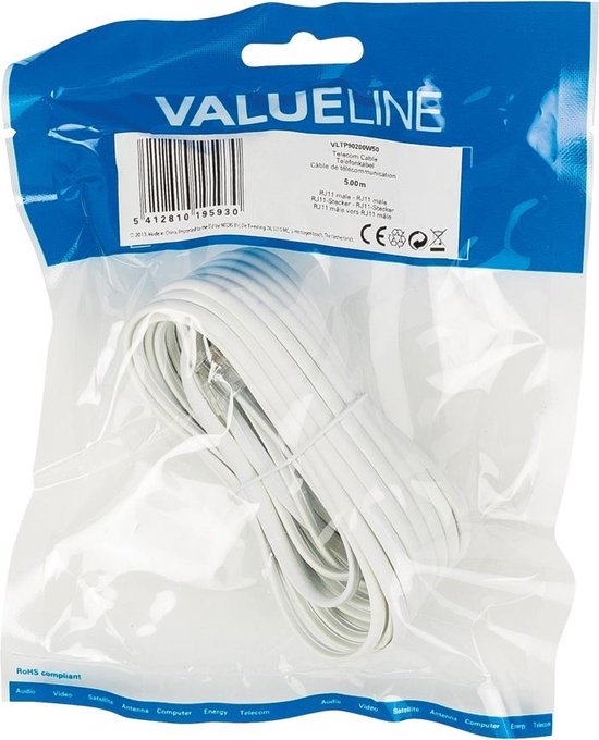 Valueline Telefoonkabel RJ11 - RJ11 / wit - 5 meter | bol