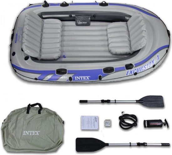 Intex Excursion 4 Boat Set - 315 x 165 x 43 cm- Inclusief peddels en ...