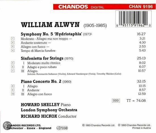 Alwyn: Symphony no 5, Sinfonietta etc / Hickox, London Symphony ...