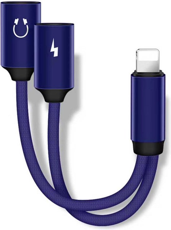 Kabel Adapter Splitter BLAUW voor twee Lightning Poorten voor je Apple ...