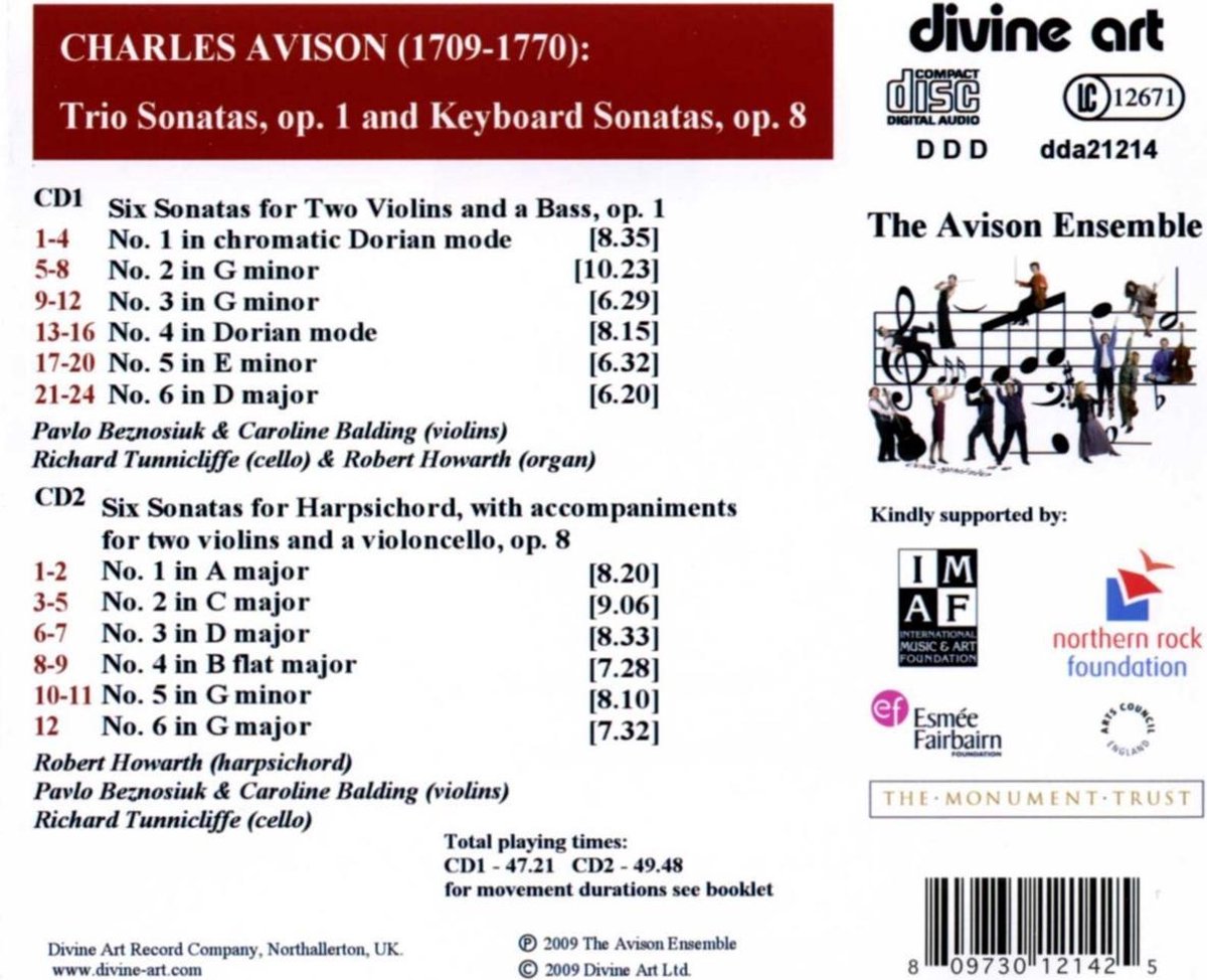 Howarth, Robert; Beznosiuk, Pa - Avison: Trio Sonatas Op.1 & Keyboar (2 ...