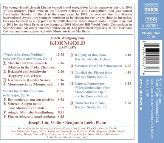 Joseph Lin & Benjamin Loeb - Korngold: Violin Sonata (CD), Benjamin ...