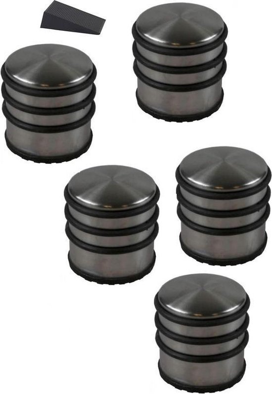 5x RVS deurstopper rond inclusief deurwig - 7 x 7 cm - 1 kg - deurstop ...
