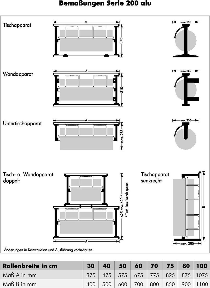 Papierrolhouder Staand model Serie 200 Alu- Breedte 70 cm - m lang ...