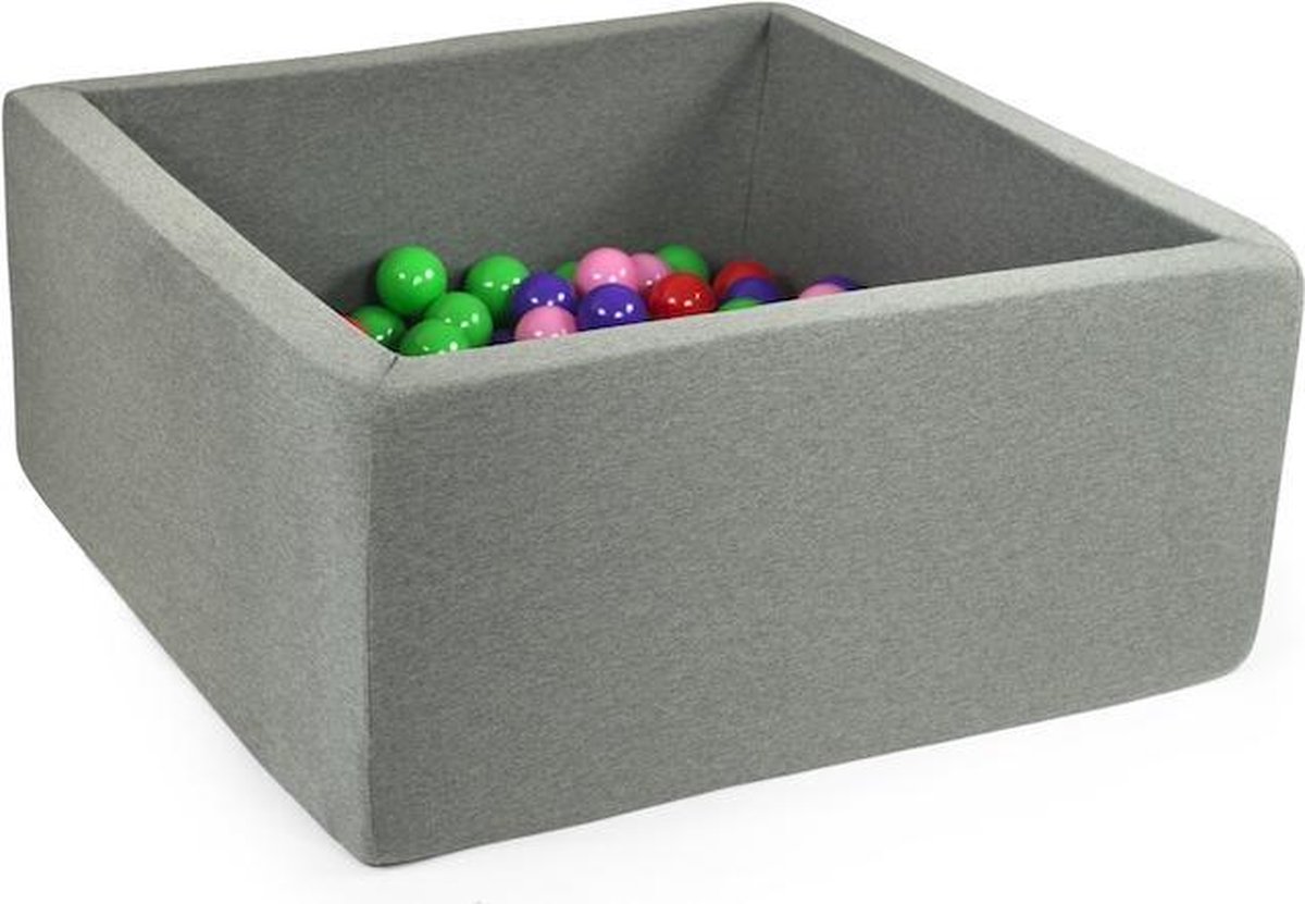 Ballenbak | Grijs, vierkante ballenbak incl. 400 groene, rode, paarse ...