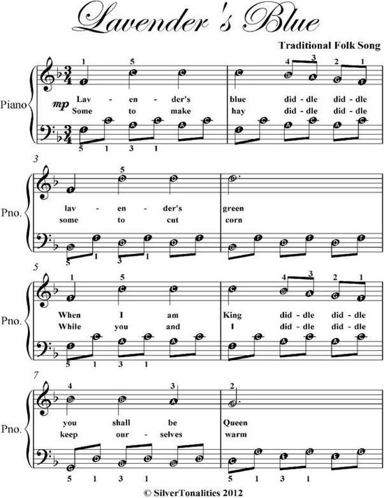 Lavender's Blue Easy Piano Sheet Music (ebook), Traditional Folk Song ...