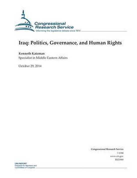 Crs Reports- Iraq, Congressional Research Service | 9781503089686 ...