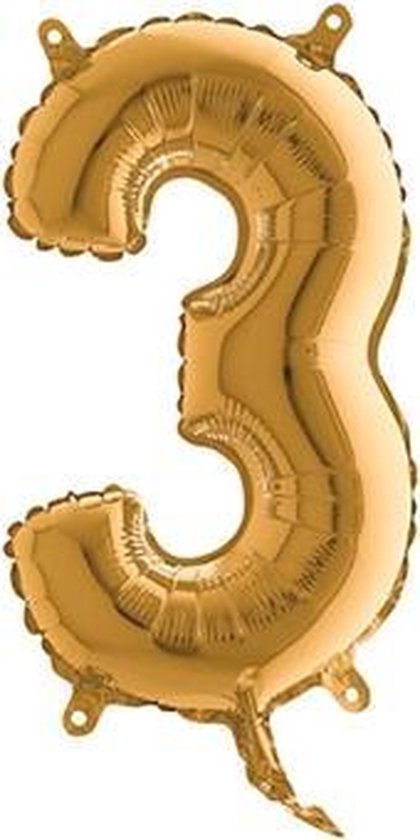 Folieballon - Cijfer 3 - Goud - Grabo balloon - 35cm | bol.com
