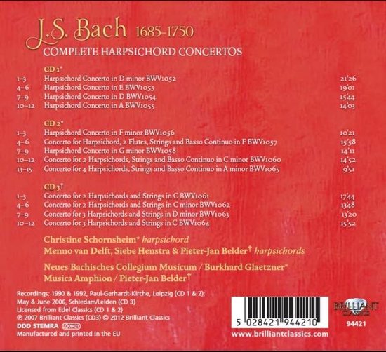 Bach; Complete Harpsichord Concerto (CD), Christine Schornsheim | Muziek | bol