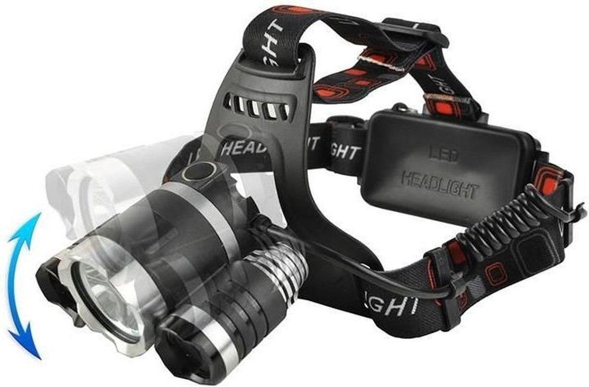 Hoofdlamp 3 Lampen - 3800 Lumen - Oplaadbaar, incl batterijen, oplader ...