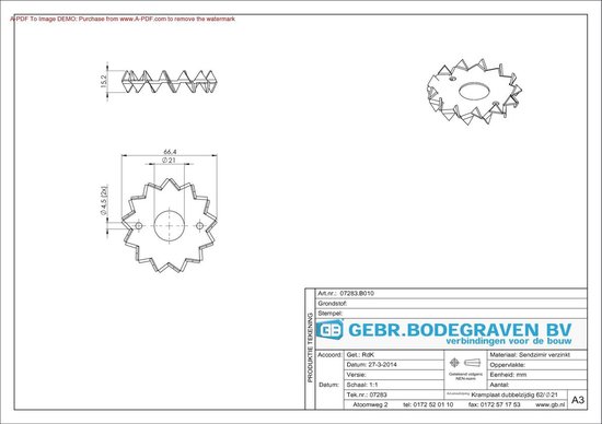 GB Kramplaat dubbelzijdig getand sendzimir verzinkt diameter 21mm 07283 ...