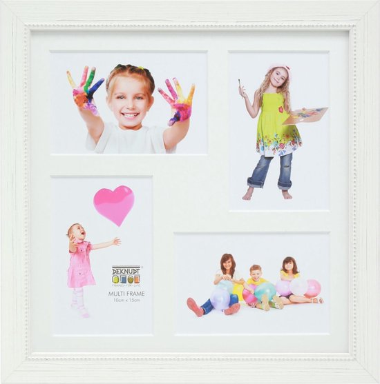 Deknudt Frames S46KF1 P4 10x15cm Multi fotokader in wit met parelbiesje ...