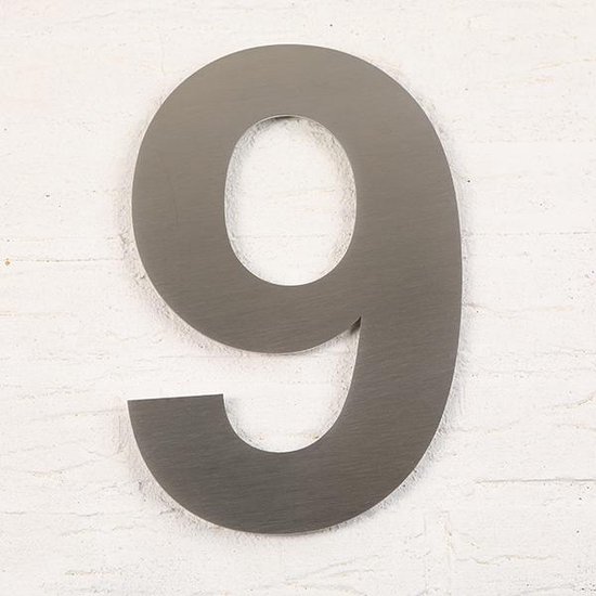 Huisnummer 9 RVS - Groot 20 cm Arial RVS geborsteld vlak XXL - Promessa ...