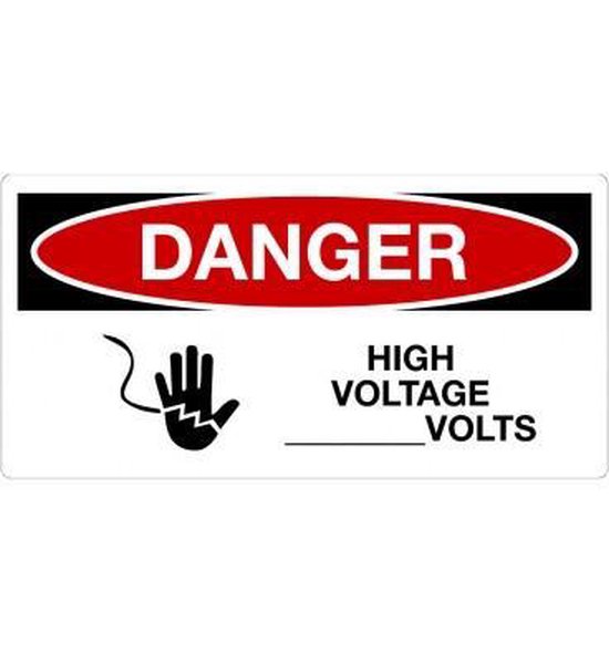 Sticker 'Danger: High voltage ... Volts' 300 x 150 mm | bol.com