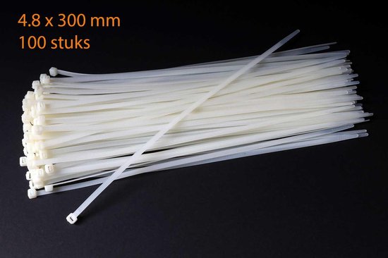 Kabelbinders / ty-raps wit weerbestendig 300 x 4,8 mm 100 stuks | bol.com