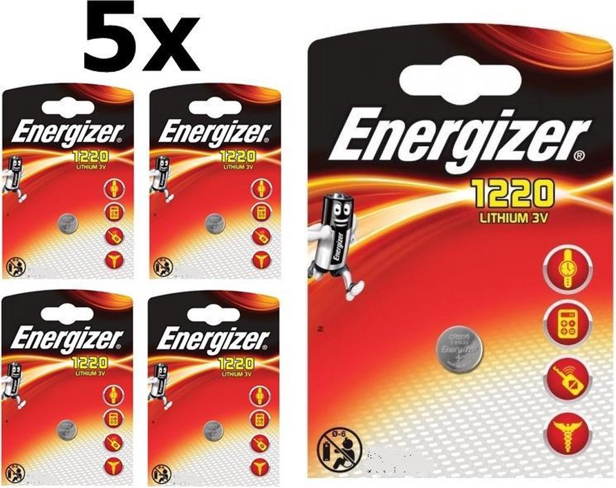 5 Stuks - Energizer CR1220 3V 40mAh lithium knoopcelbatterij | bol.com