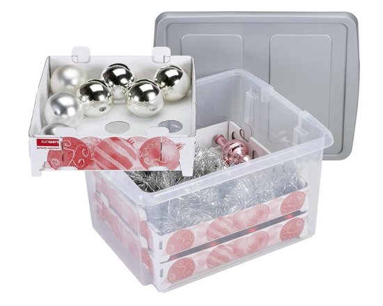 Sunware Nesta kerstballen opbergbox 32L - met plat deksel - trays voor ...