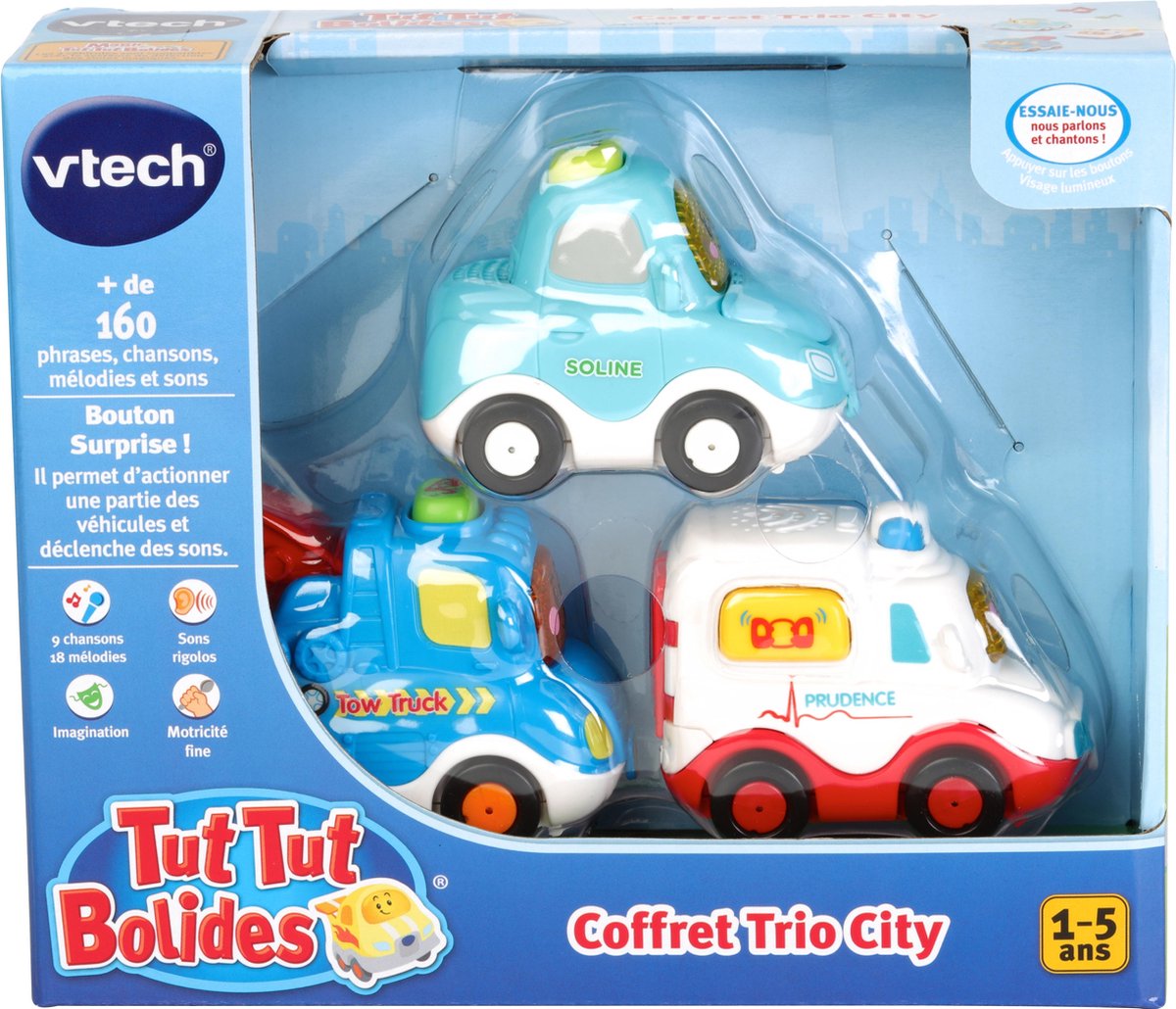 VTech - Tut Tut Bolides - City Trio Box (Sedan + Tow Truck + Ambulance ...