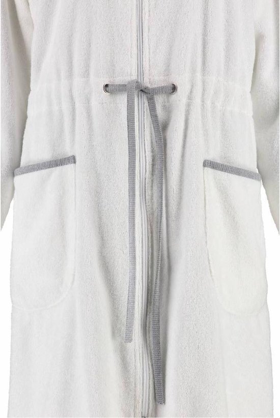 Cawo korte Badjas 4103 Badstof met Capuchon en Rits - Wit/grijs 40 ...