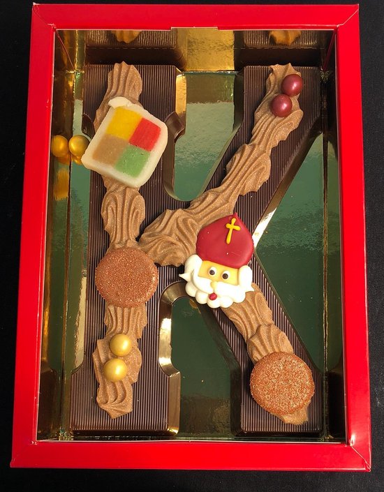 Ambachtelijk gemaakte chocoladeletter K Puur gedecoreerd - 240 gram | bol
