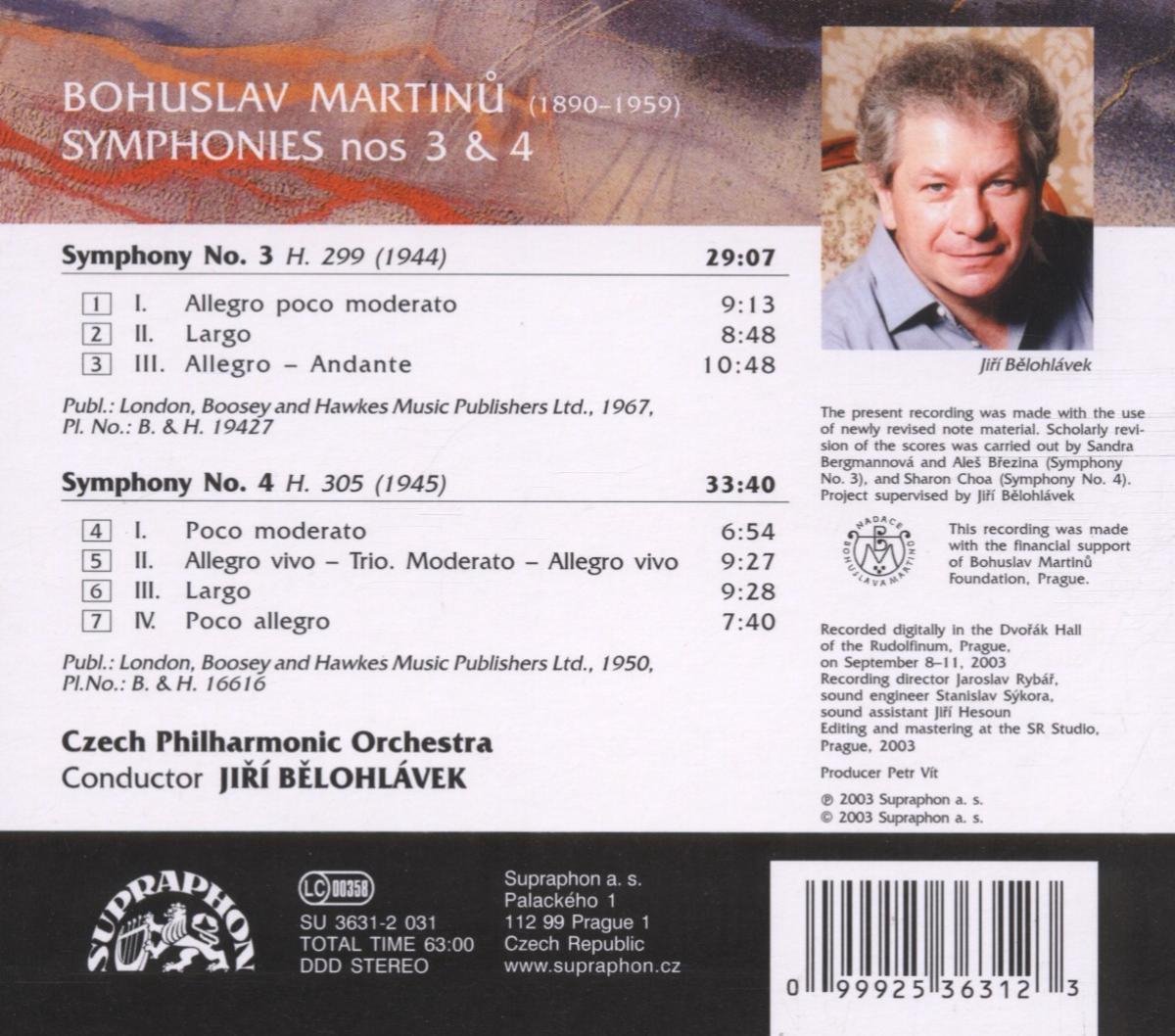 Czech Philharmonic Orchestra, Jirí Belohlávek - Martinu: Symphonies No ...