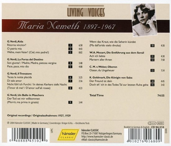 Maria Nemeth - Sings Arias By Verdi, Mozart, Von W (CD), Maria Nemeth ...