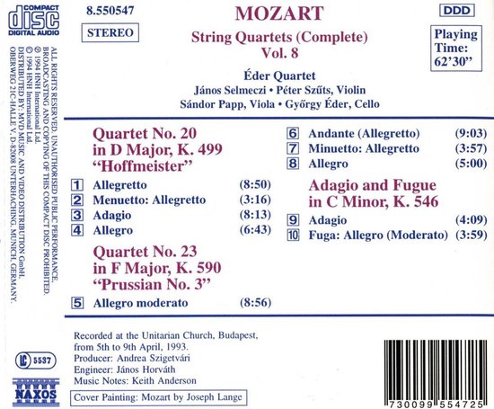 Mozart: String Quartets Complete Vol. 8 / eder Quartet, W.A. Mozart | CD (album) | Muziek | bol.com