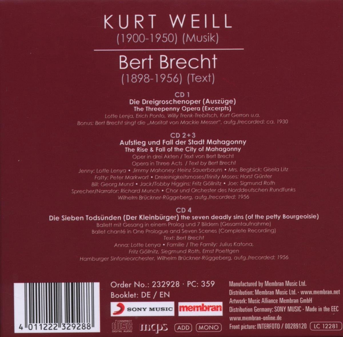 Brecht Weill (Portrait), Weill | CD (album) | Muziek | bol