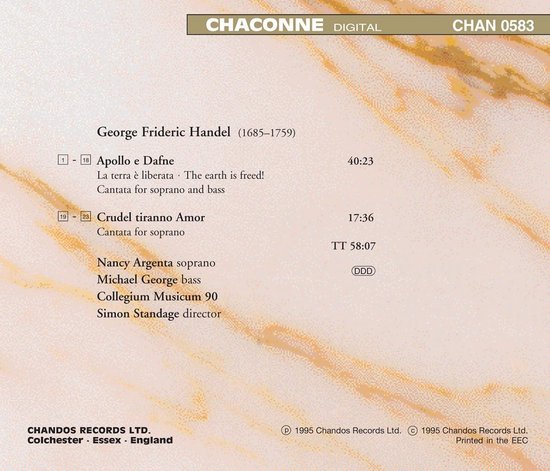 Handel: Apollo e Dafne, etc / Argenta, George, Standage, Simon Standage ...