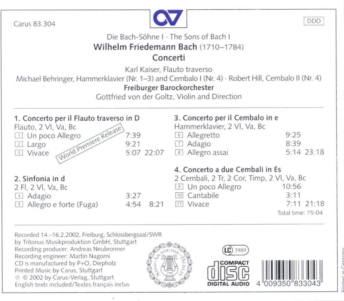 Sons Of J.S.Bach Vol.1 (W.F Bach), Von Der Goltz | CD (album) | Muziek ...