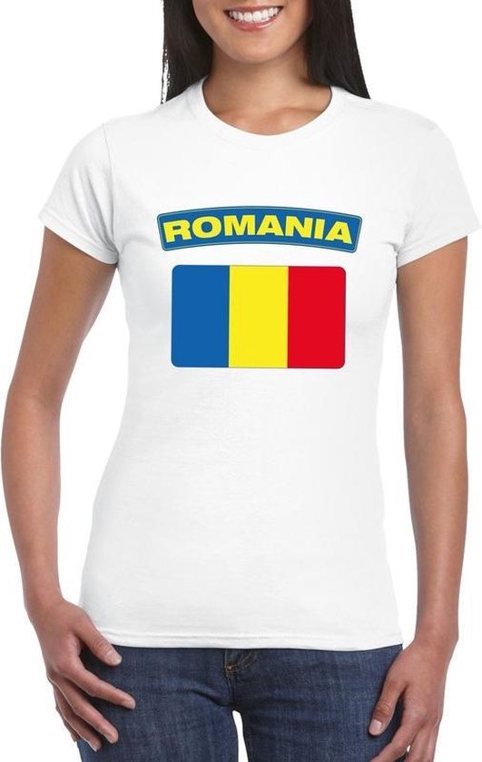 T-shirt met Roemeense vlag wit dames L | bol