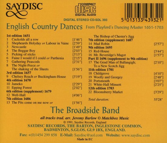 The Broadside Band - English Country Dances (CD), The Broadside Band ...