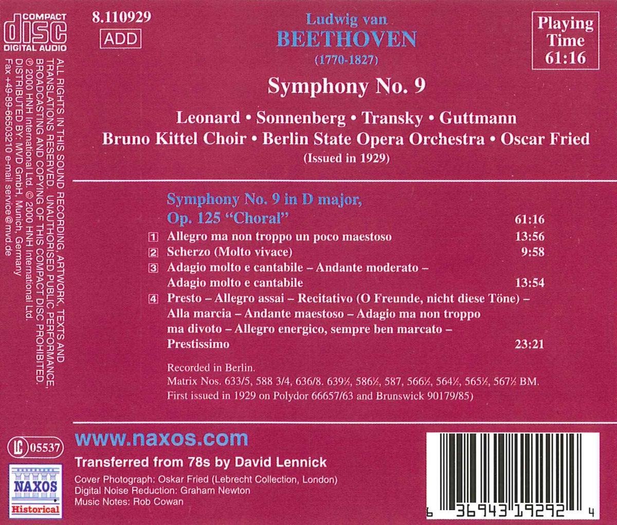 Berlin State Opera Orchestra, Oscar Fried - Beethoven: Symphonies No.9 'Choral' (CD),... | bol.com