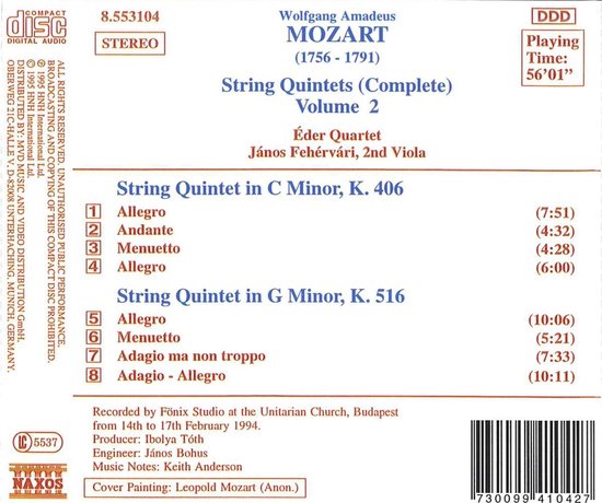 Eder Quartet - Mozart: String Quintets 2 (CD), Eder Quartet | Muziek | bol